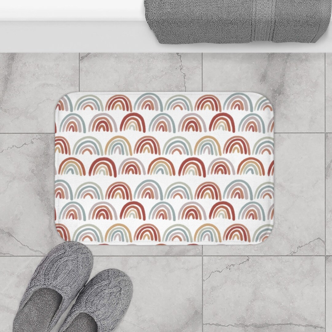 Boho Rainbow Bath Mat, Kids Abstract Bathroom Decor, Rainbow Bathroom ...