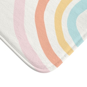 Boho Rainbow Cream Kids Non Slip Bath Shower Mat, Minimalist Abstract ...