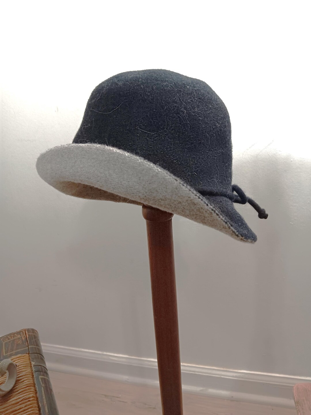 Black and Gray Wool Hat. Turn up the Brim in Front for a Cloche or Turn ...