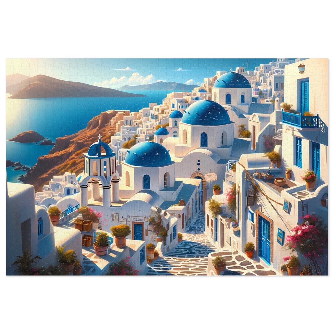 Greek Island Village Jigsaw Puzzle Unique Greece Gift for Mom Friend ...