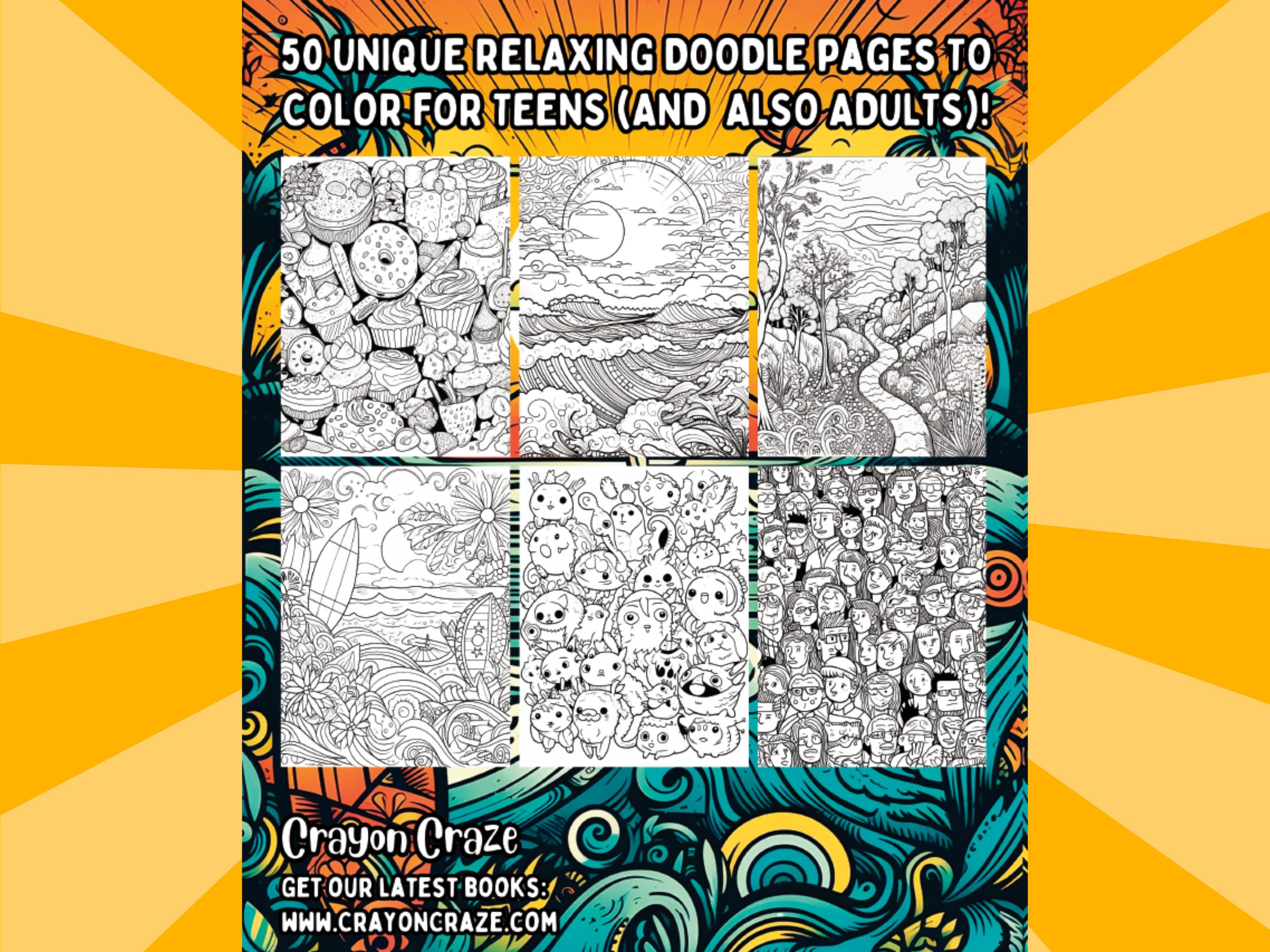 Doodle Coloring Pages for Teens Gift 50 Fun Doodles Mania - Etsy