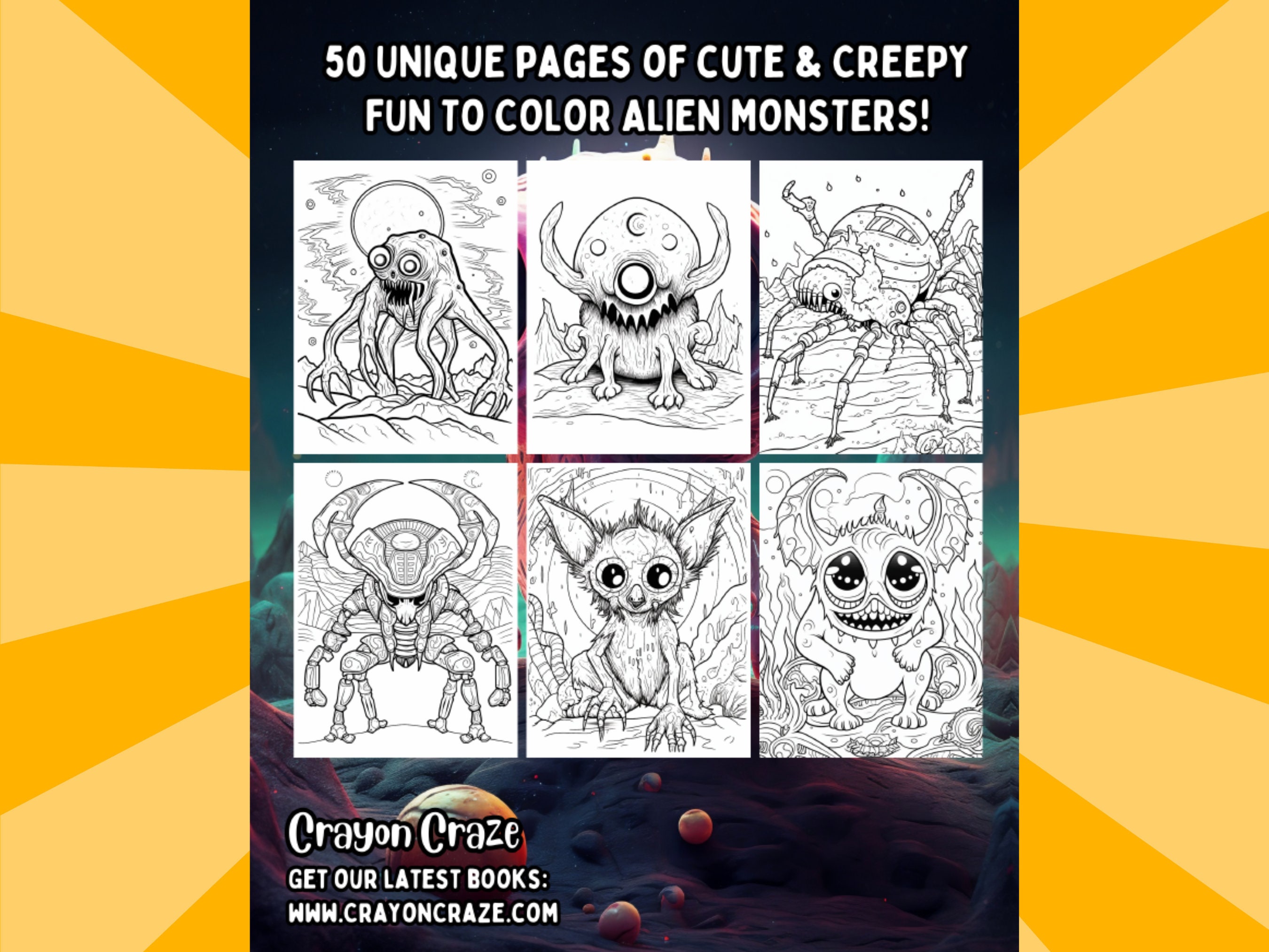 Cute and Creepy Alien Monsters Coloring Pages Gift 50 Unique - Etsy