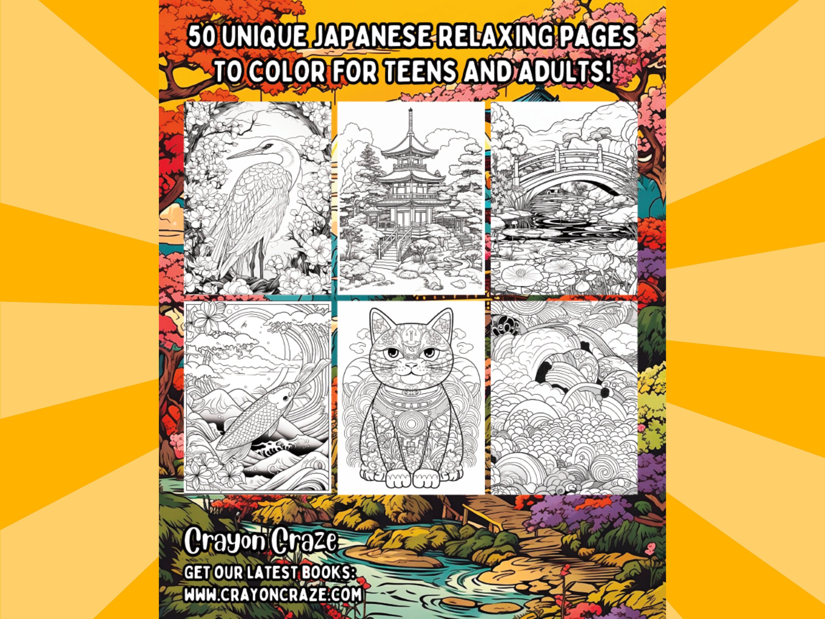 Japanese Relaxing Coloring Pages for Adults Gift 50 Fun - Etsy