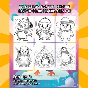 Cute Penguin Coloring Pages for Kids Gift 50 Easy Fun Adorable Penguins ...