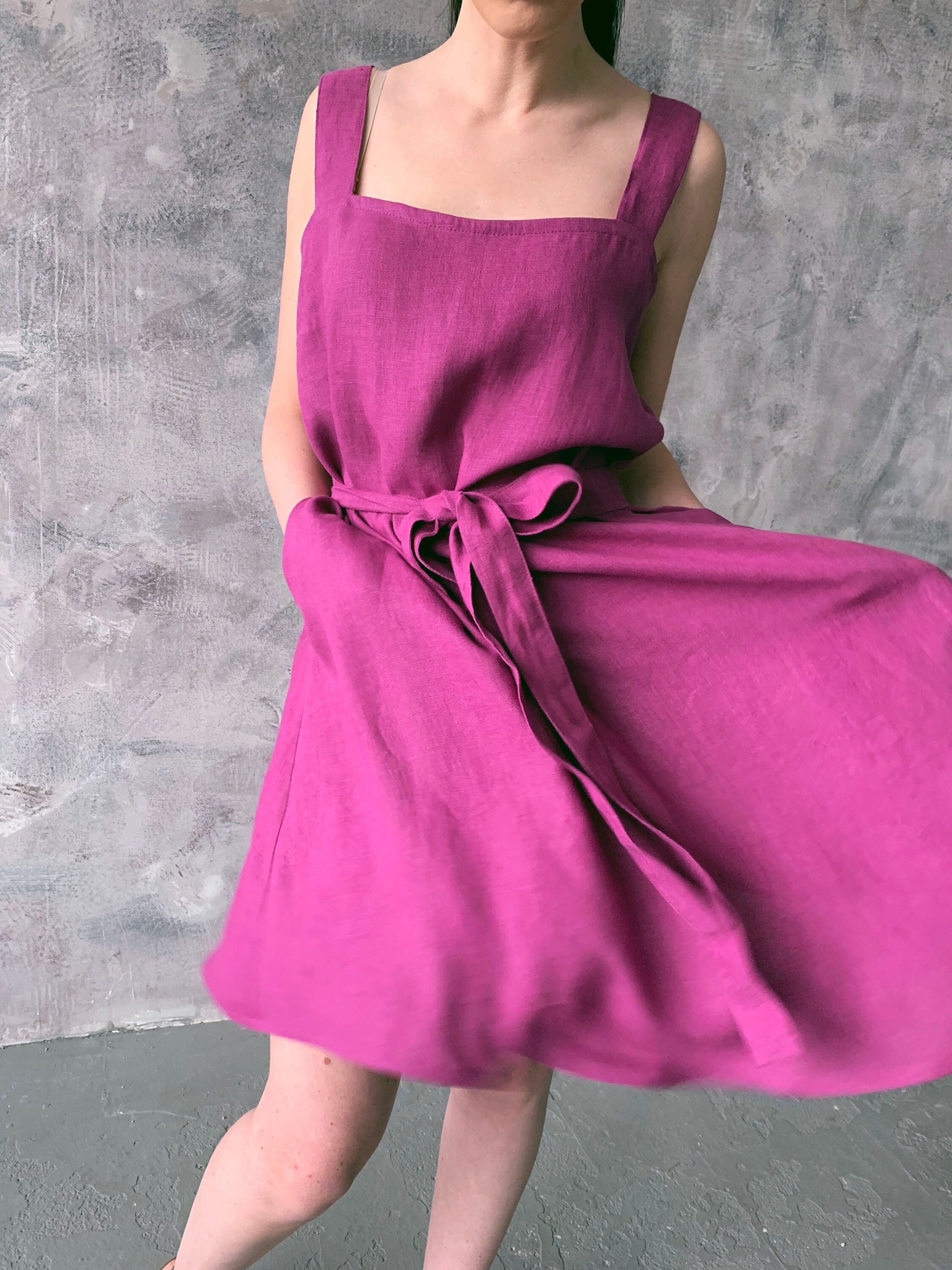 Linen Loose Sleeveless Dress With Belt And Pockets Wide Linen Etsy Uk