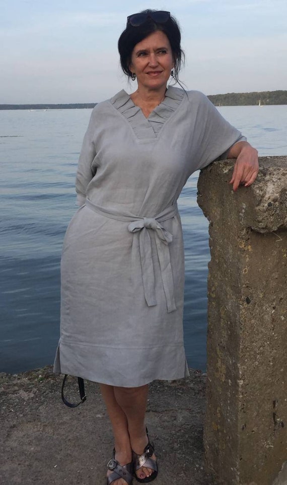 Loose Linen Light Blue Shift Dress With Kimono Sleeves Washed - Etsy