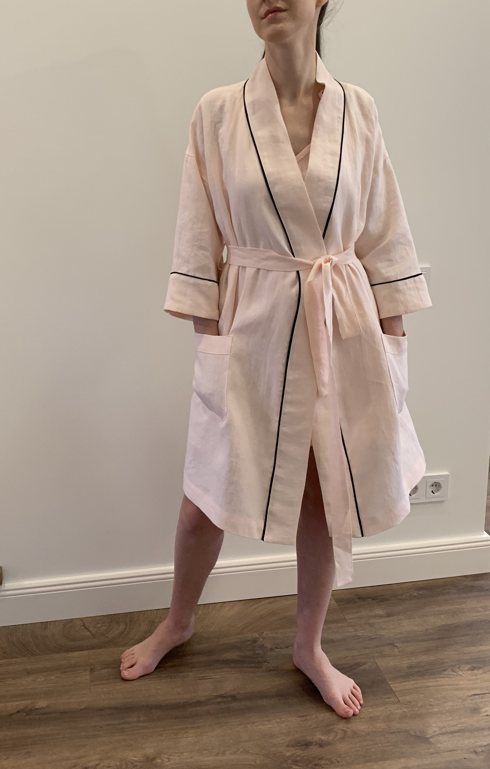 Linen Kimono Wrap Bathrobe With Pockets for Women, Light Pink Soft ...