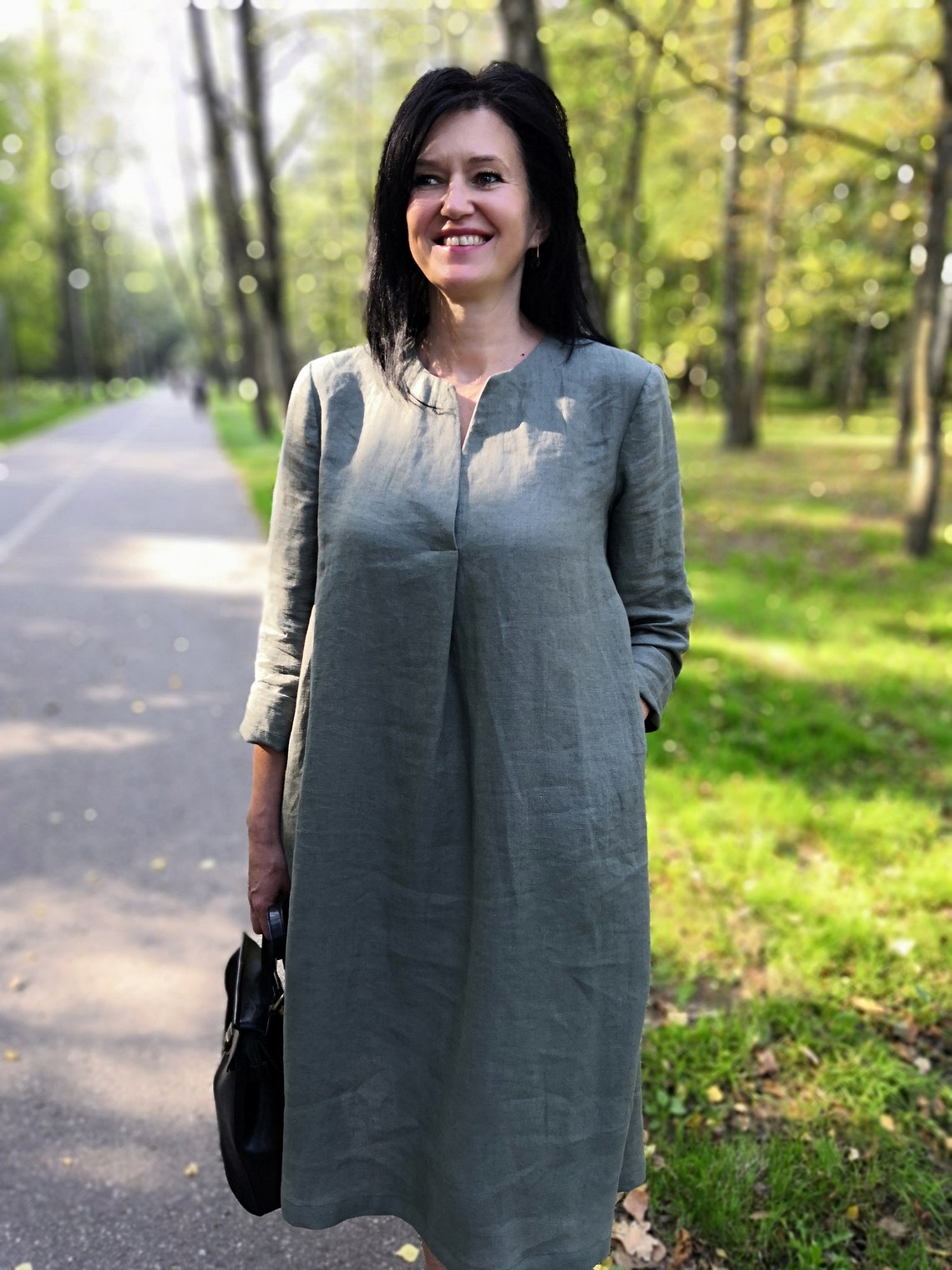 Linen Dress With Belt Washed Linen Dress With Long Sleeves - Etsy