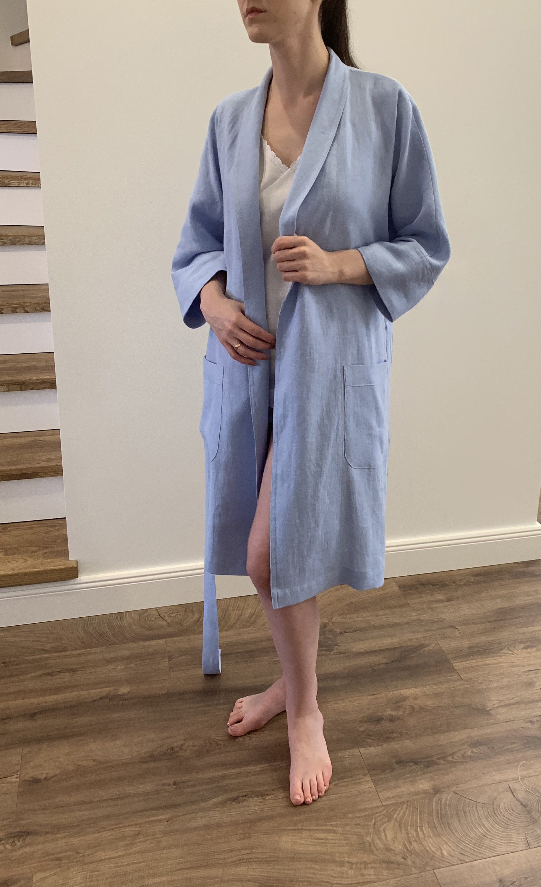 Linen Kimono Wrap Bathrobe With Pockets for Women Blue Soft | Etsy