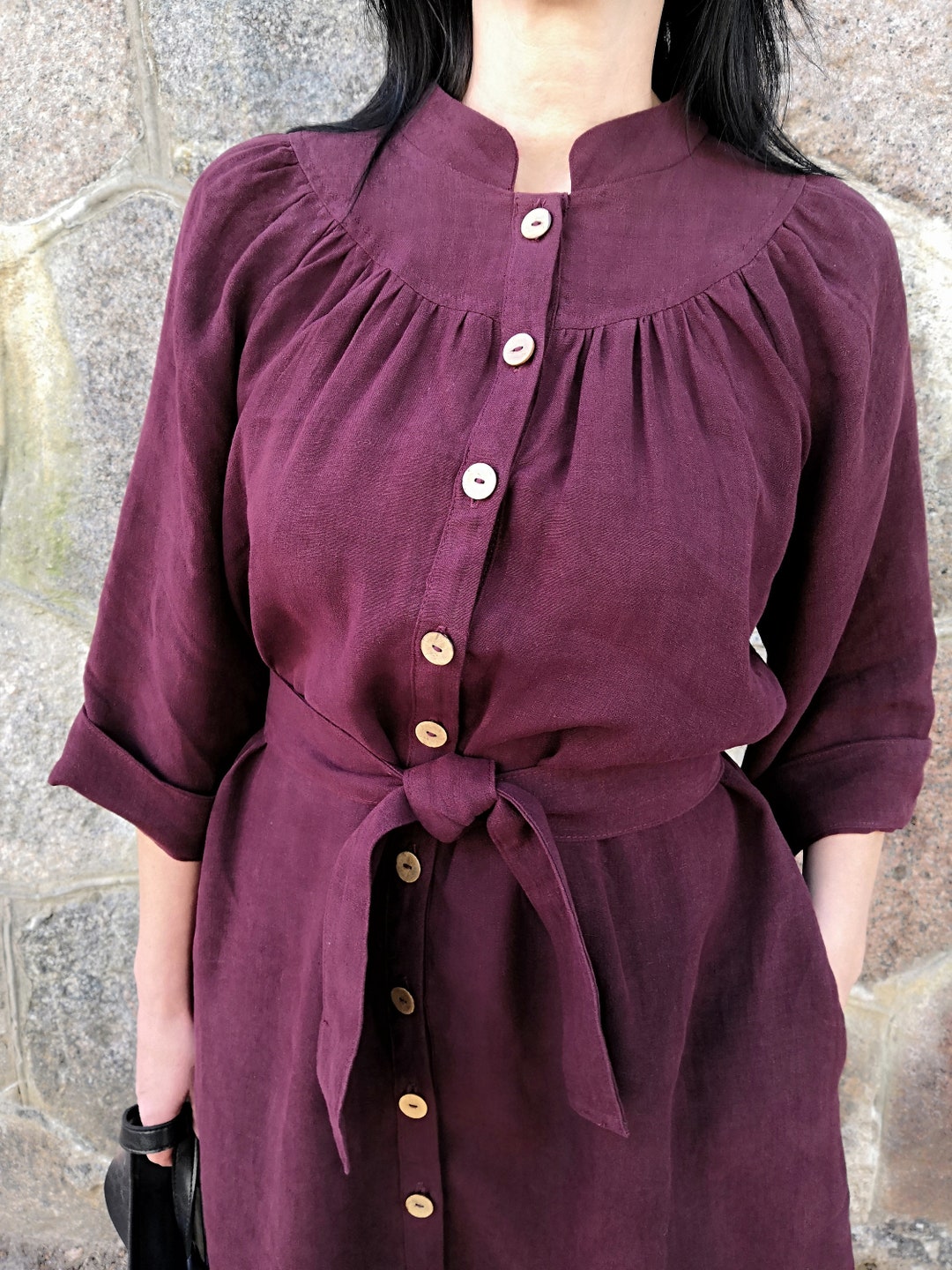 Linen Loose Kimono Dress, Washed Linen Dress With 3/4 Sleeves, Linen ...