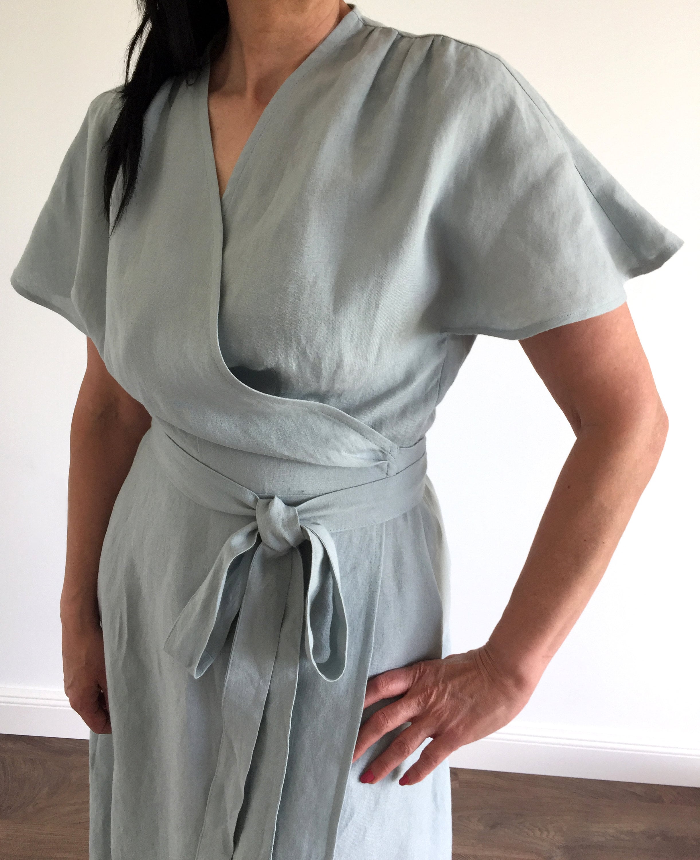 Linen Summer Dress, Linen Wrap Dress With Kimono Sleeves, Linen ...