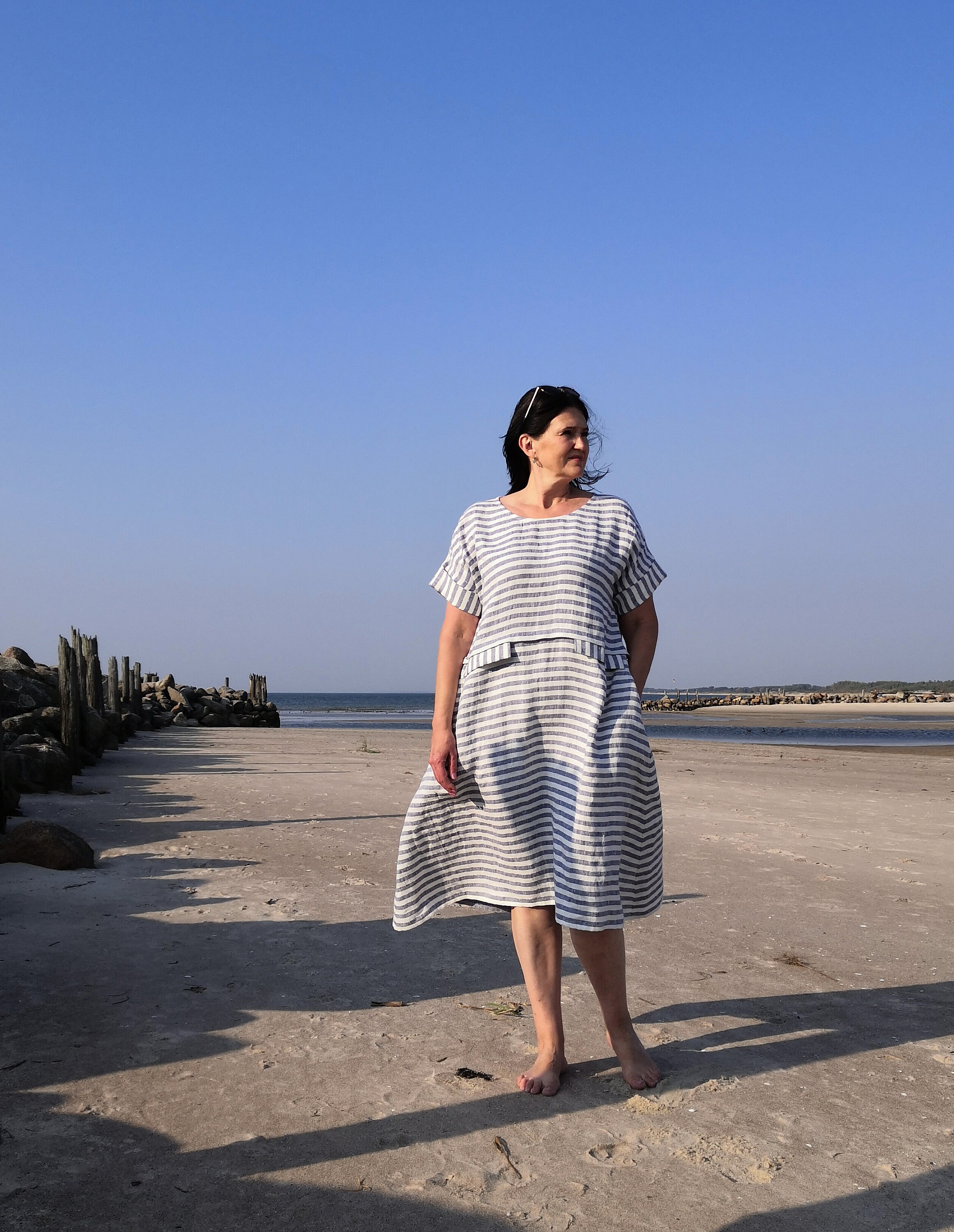 Washed soft oversized striped linen dress with pockets and | Etsy