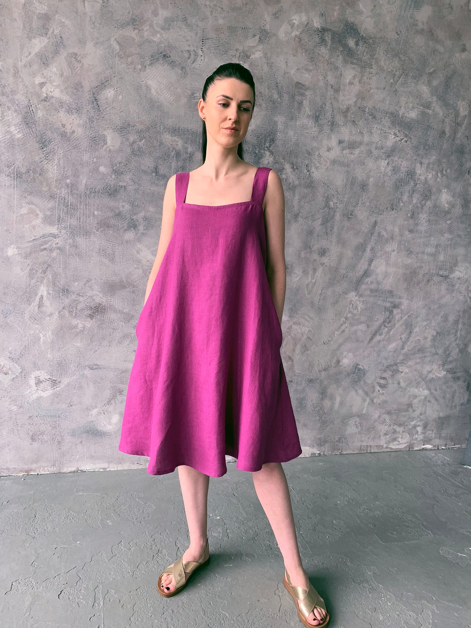 Linen Loose Sleeveless Dress With Belt And Pockets Wide Linen Etsy Uk