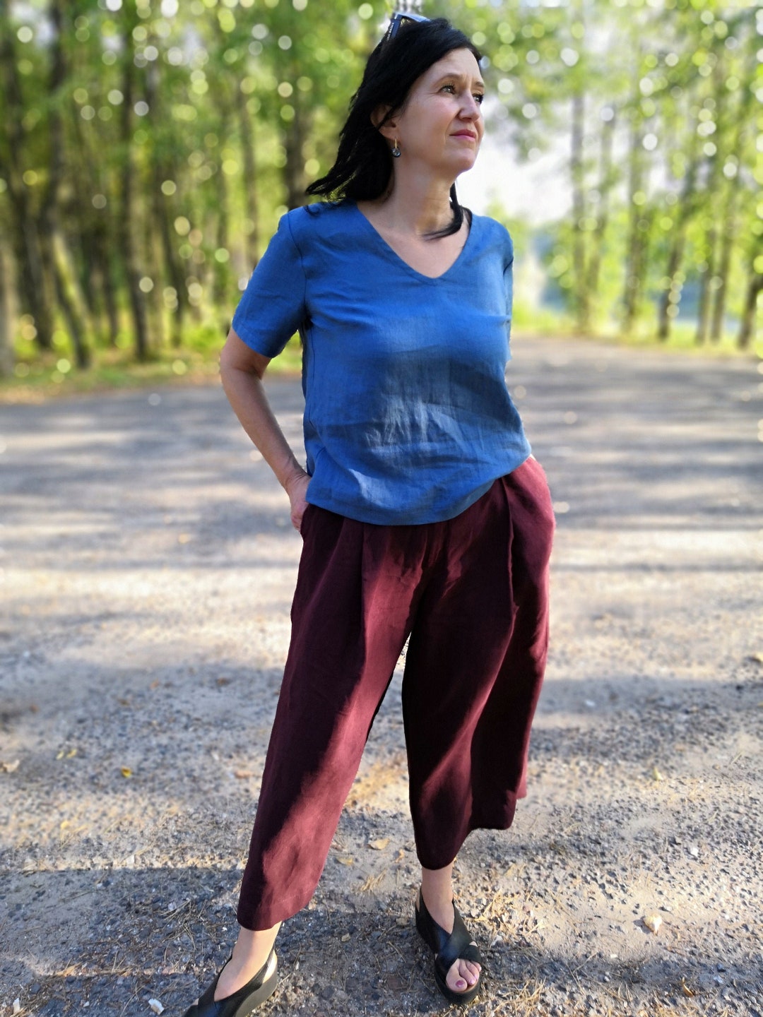 Wide Leg Linen Capris, Loose Fit Womens Cullotes ,natural Washed Linen ...