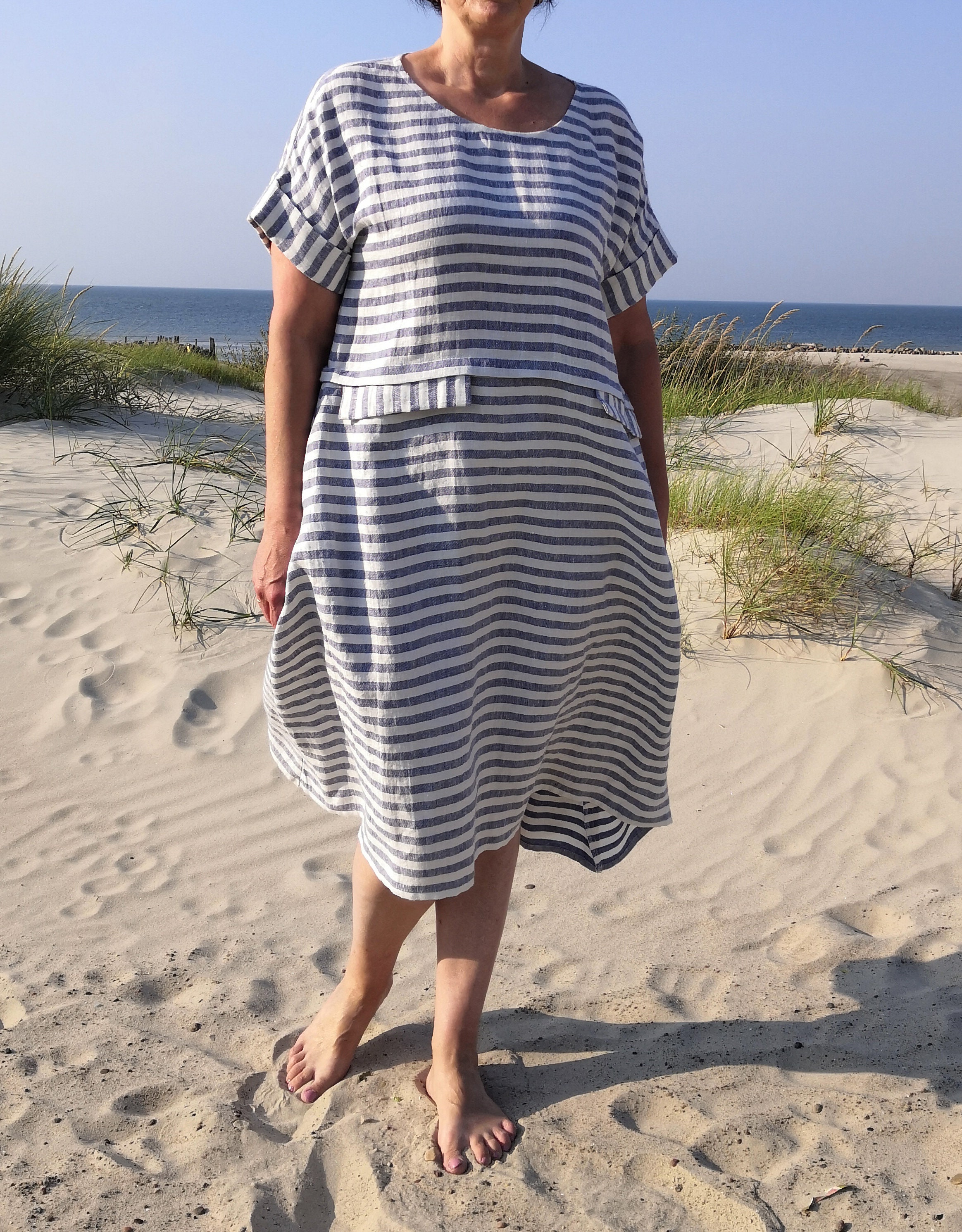 Washed soft oversized striped linen dress with pockets and | Etsy