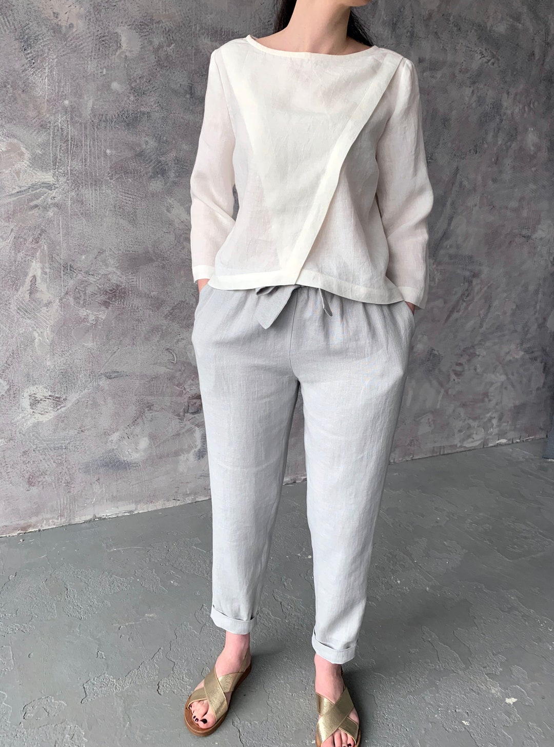 Loose Pure Linen White Japanese Style Blouse With Long Sleeves ...