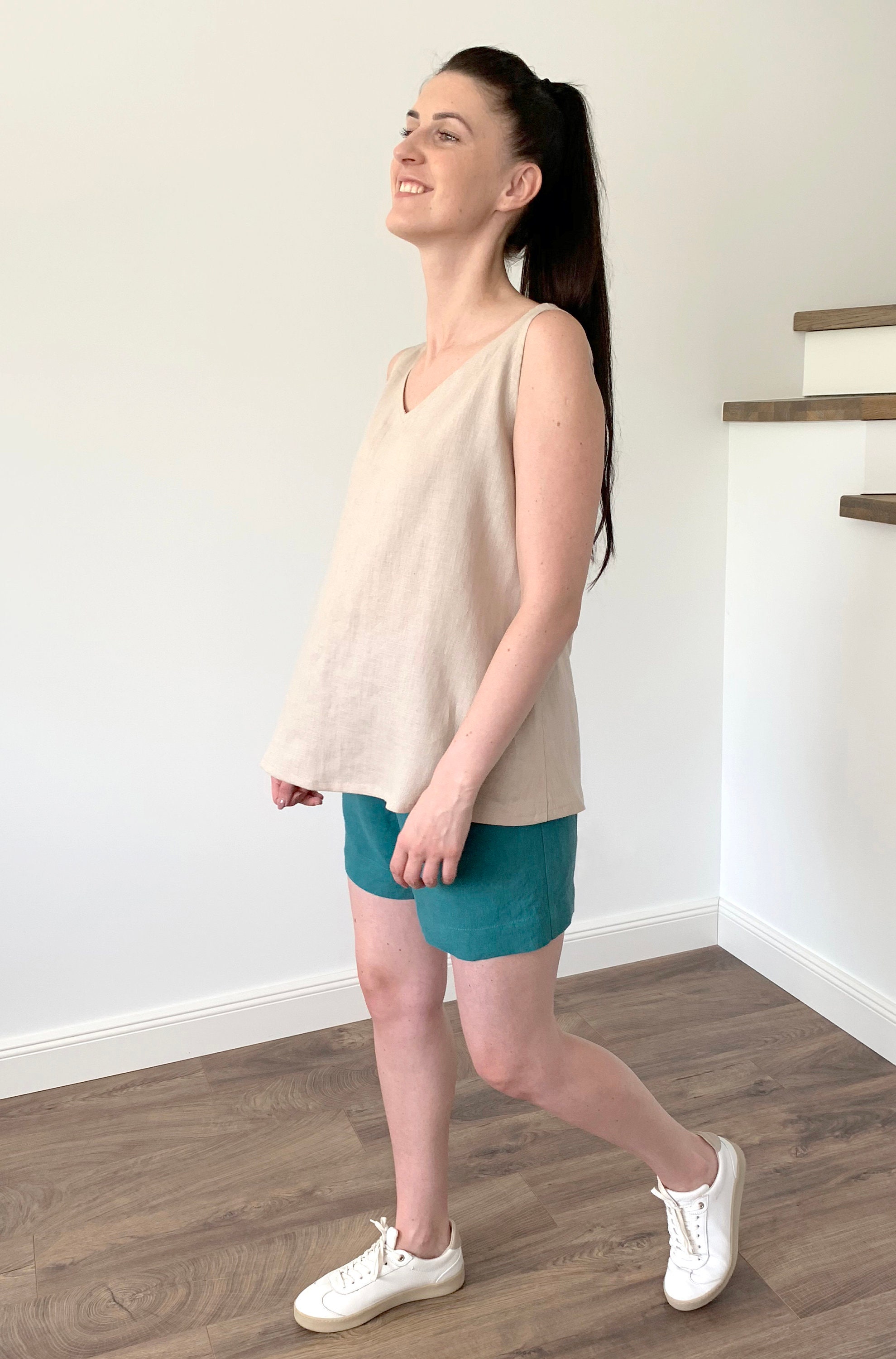 Washed Linen Beige Long Sleeveless Tank Top, Summer Sleeveless Linen ...