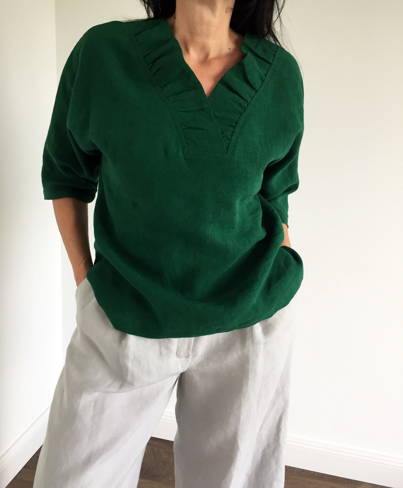 Linen Loose Wait Summer Blouse for Woman With 3/4 Kimono - Etsy