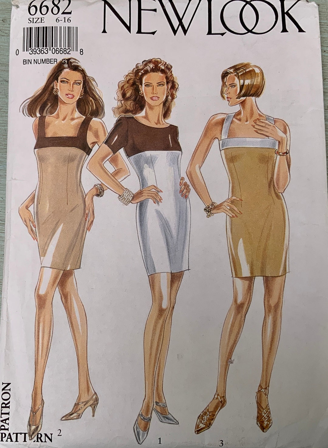 UNCUT New Look 6682. Dress Pattern 3 Styles, Short Sleeve, Square ...