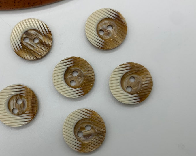 6 X Attractive Mottled Tan and Cream Buttons With Rim Edge and 2-hole ...