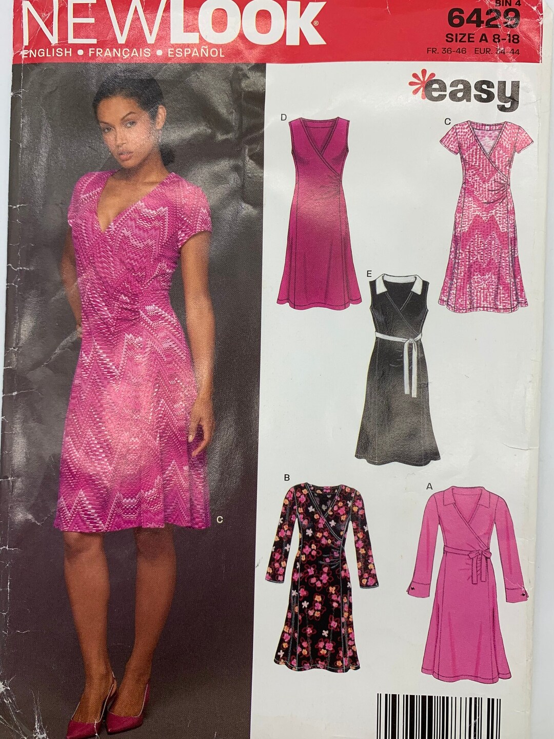 UNCUT New Look 6429. Misses Faux Wrap Dresses Pattern. Sleeve ...