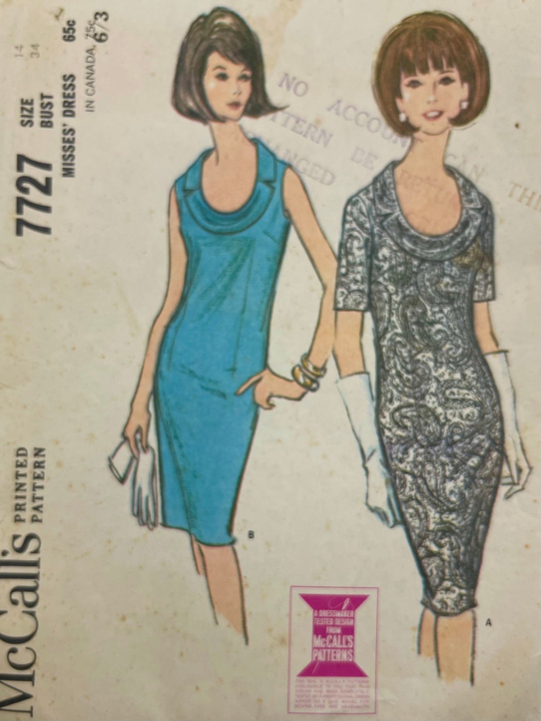 Vintage 1960's Mccalls 7727. Misses' Dress Pattern, 2 Views Sleeves and ...