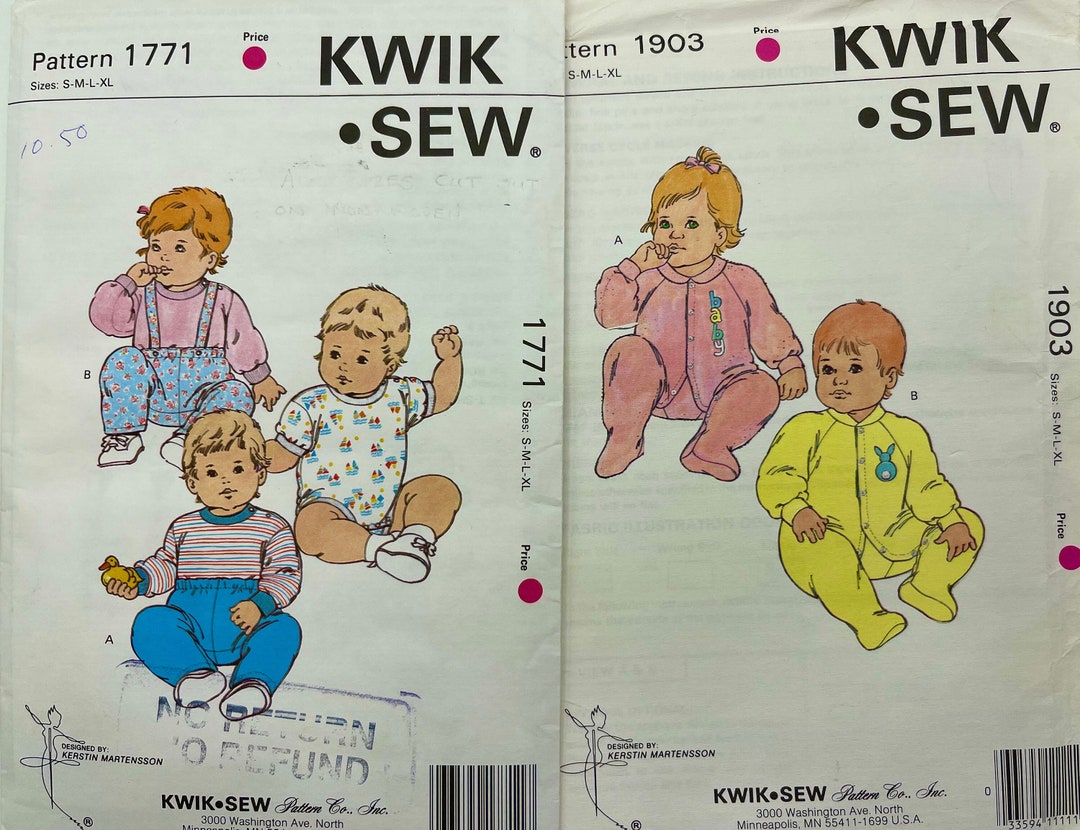 Bundle of 2 UNCUT Kwik Sew Baby Patterns. No. 1903 Onesie, Sleeper and ...