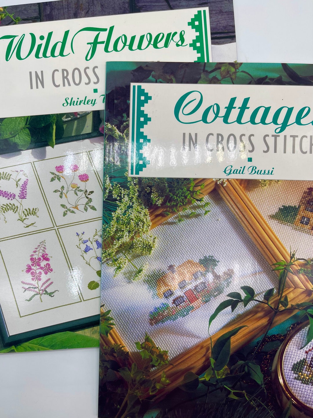 2 Lots Cross Stitch Pattern Books, COTTAGES by Gail Bussi Wild Flowers ...