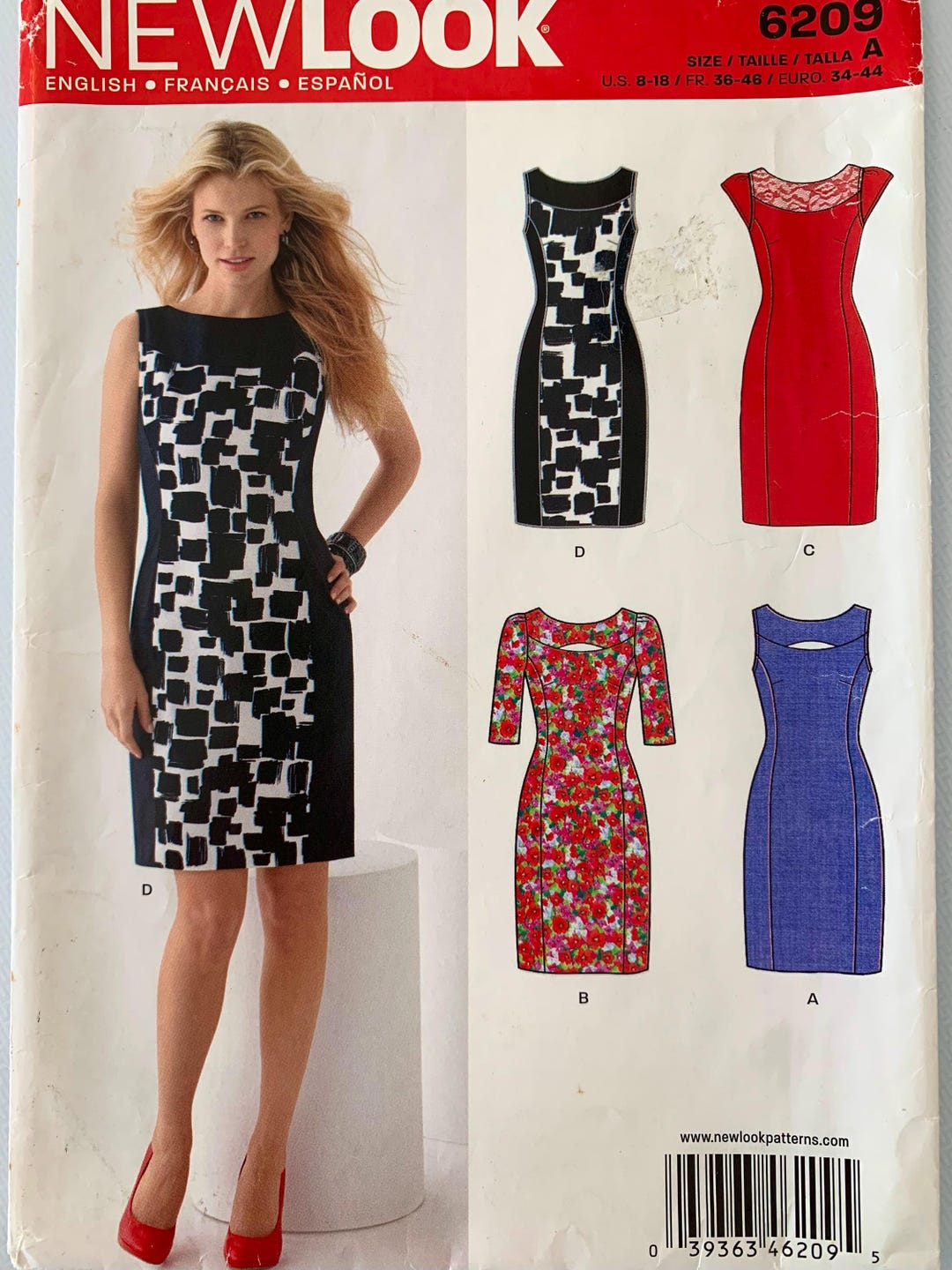 New Look 6209 Sheath Dress Sewing Pattern, Sleeve Variations, Size 8-18 ...