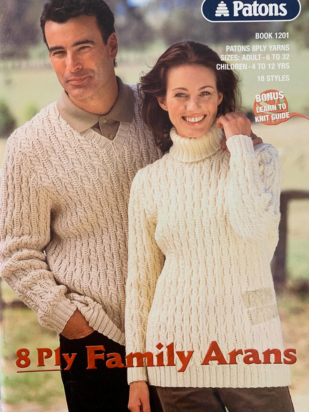 ARAN Family Knitting Patons 1201. 18 X Aran, Cables, Celtic Designs in ...