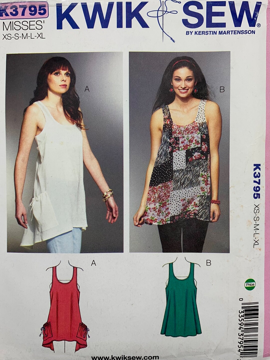 UNCUT Kwik Sew 3795. Misses' Flared Tunic Tops Sewing Pattern. Deep Armholes, Racer Style/ Cut ...