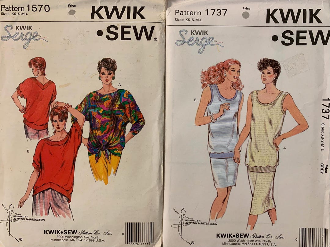 Pair of UNCUT Kwik Sew SERGE Patterns 1570 and 1737. Misses Tops and ...