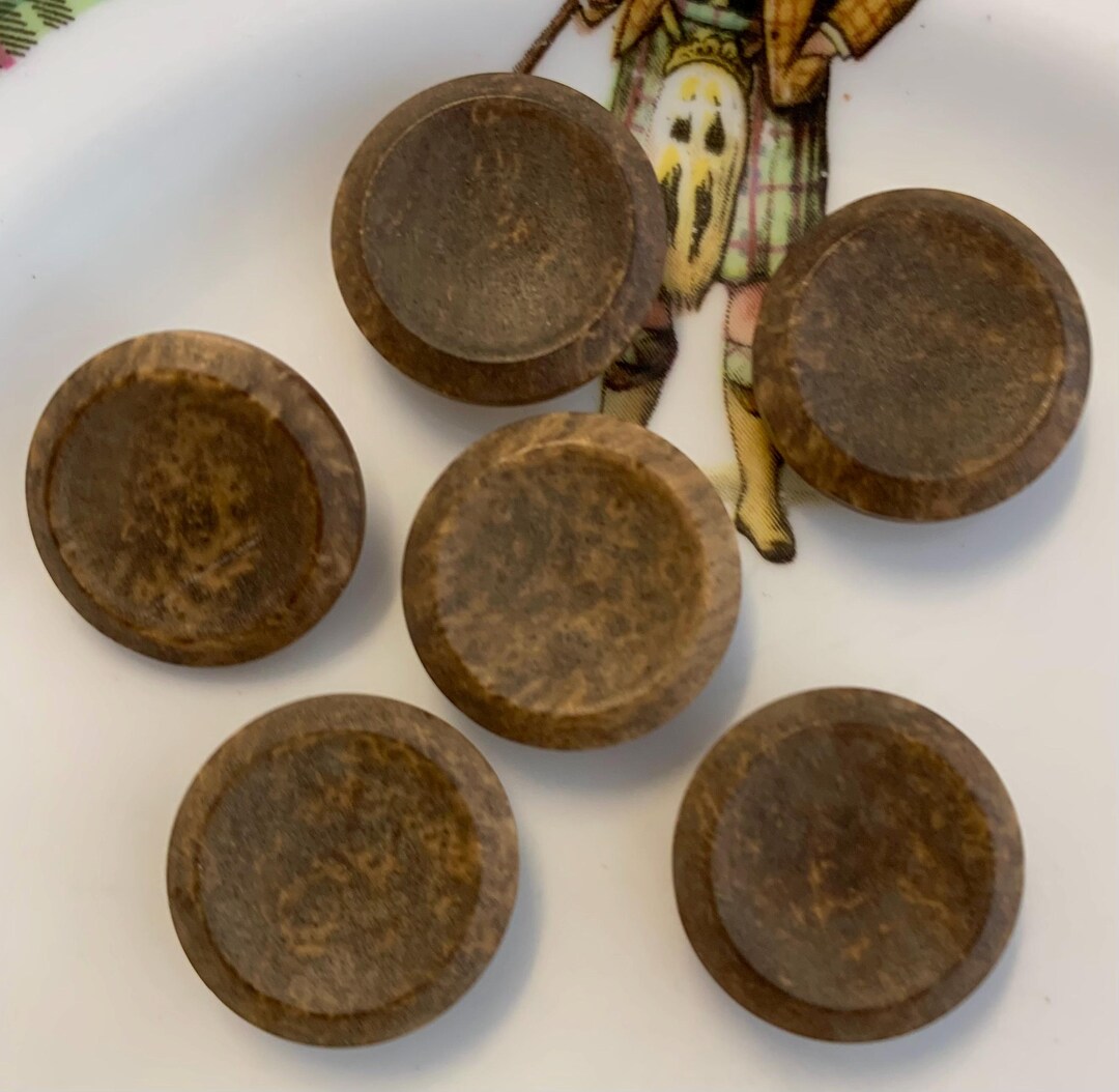 6 X Brown RUSTIC Timber-look Plastic Buttons With Shank Fastener ...