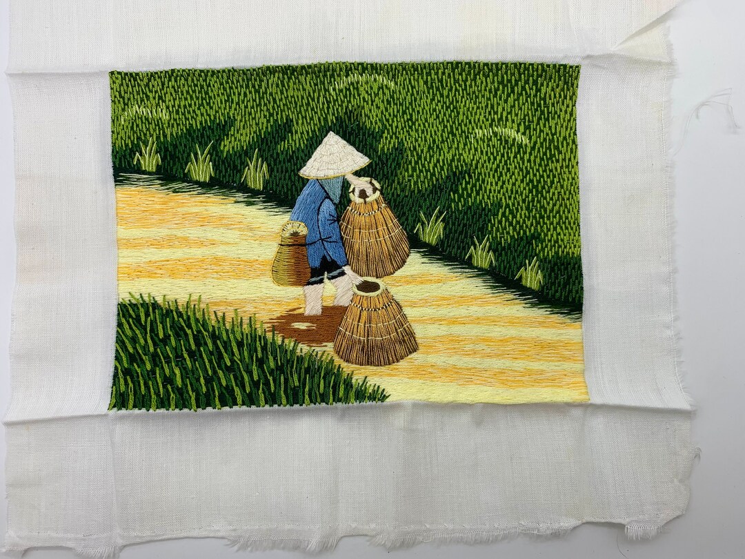 Vietnamese Silk Picture, Rice Paddy Theme, Hand Stitched Embroidery on ...