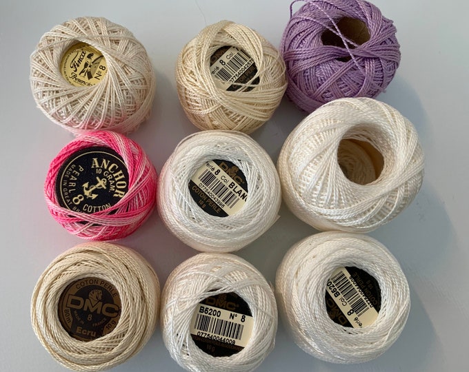 9 X Assorted DMC Perle/ Pearl 8 Cotton Thread: Blanc, White, Ecru. Full ...
