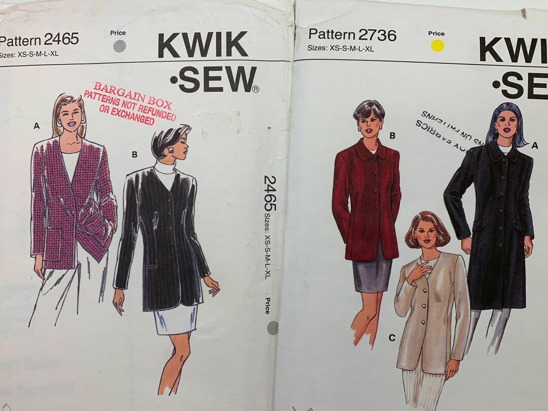 UNCUT Kwik Sew Jacket Patterns: 2465 and 2736. Misses' Semi-fitted ...
