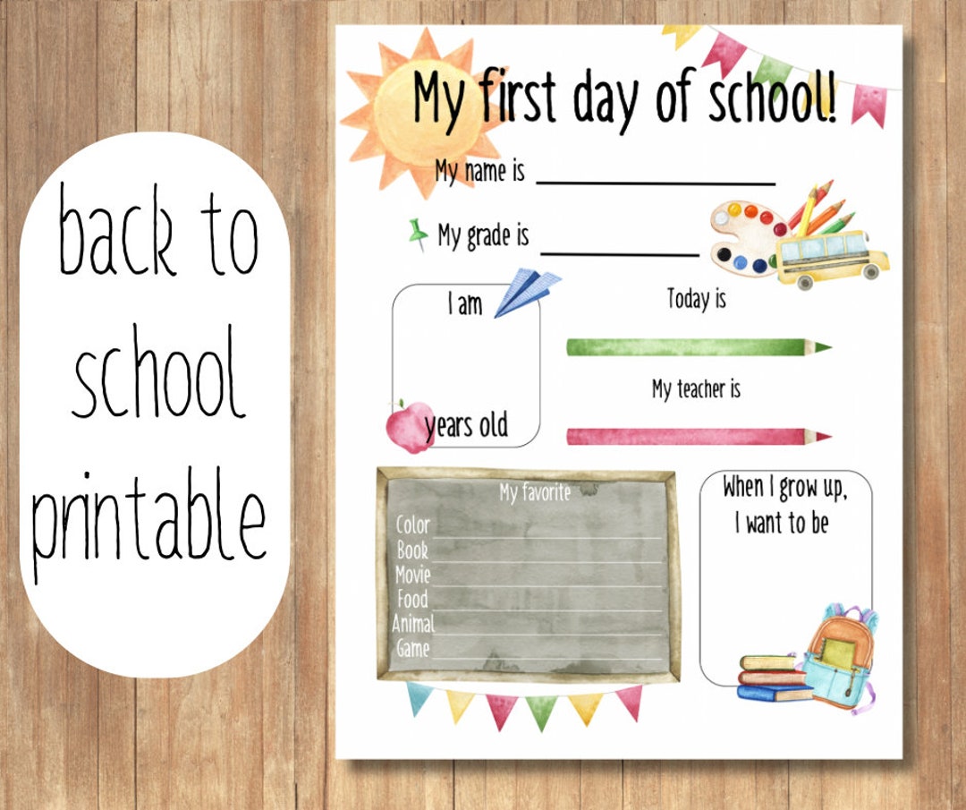 First Day of School, Back to School Activity Sheet, School Keepsake ...