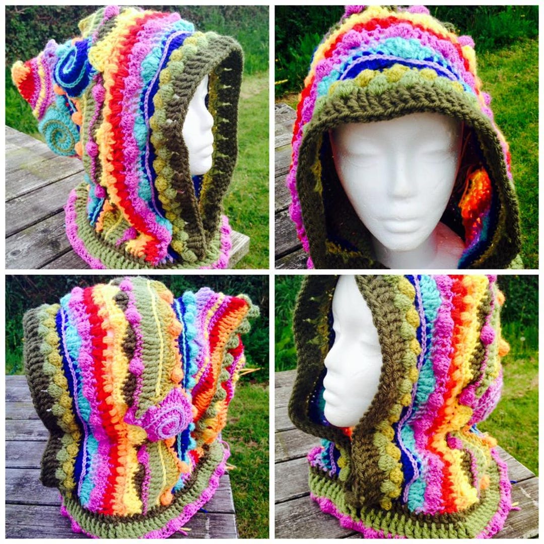 Freeform Rainbow Crochet Pixie Hood - Etsy