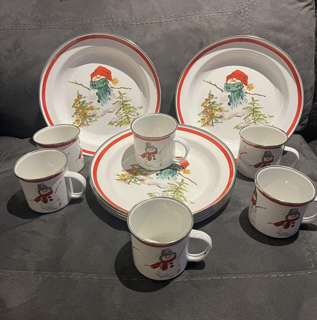Vintage Holiday Hallmark Christmas Snowman Plate Enameled Metal Plates ...