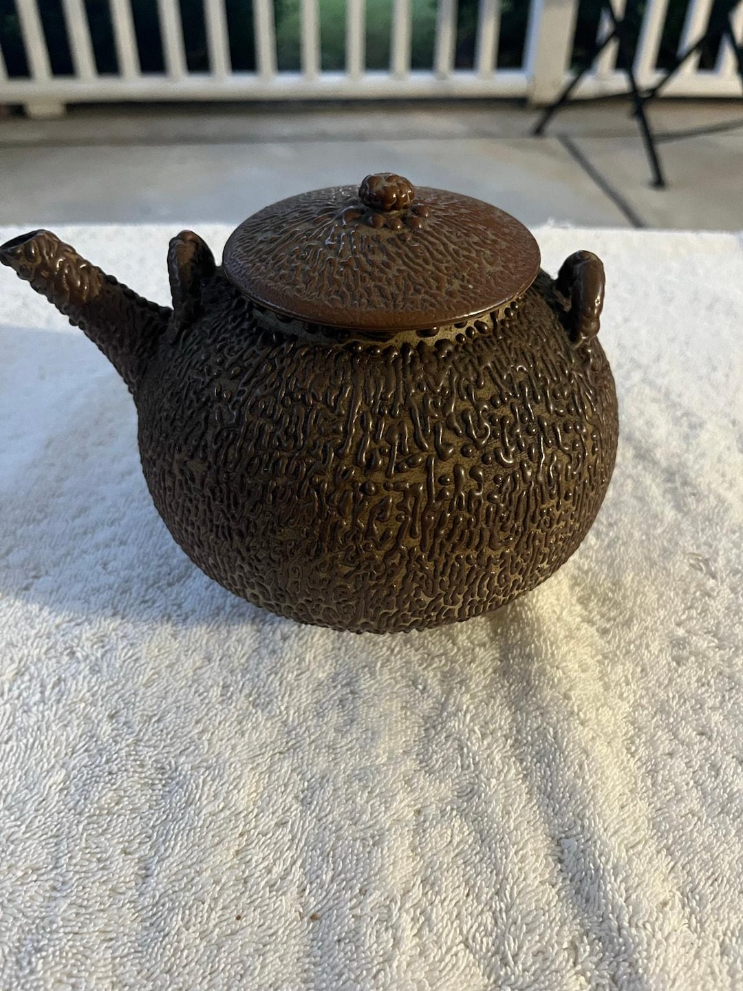 Japanese Wormy Ware Water Drop Teapot Bamboo Handle Antique Jakatsu ...