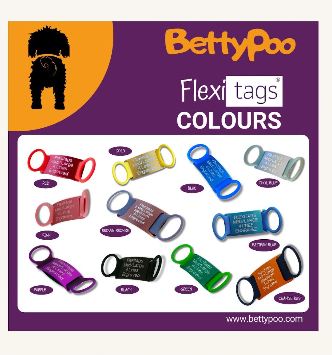 Slide on Tag Flexitags Extra Large Dog Tag ID Tag Pet Tag Flat Tag ...