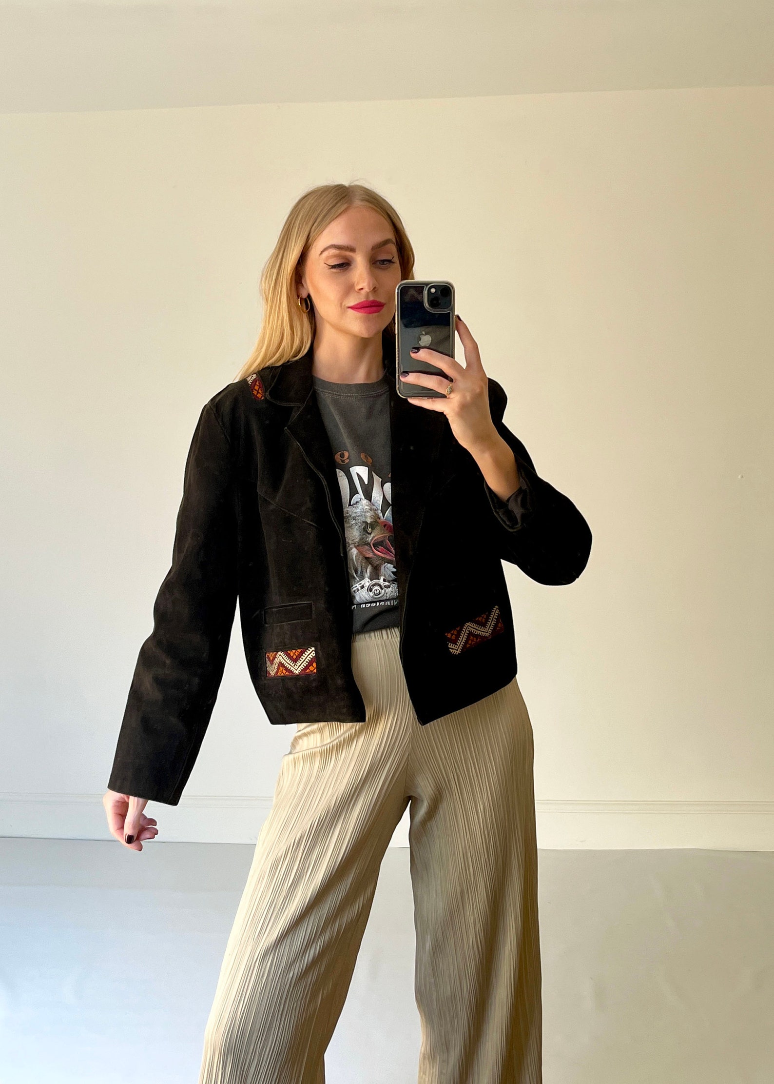 Vintage 80s Black Suede Cropped Boxy Jacket - Etsy