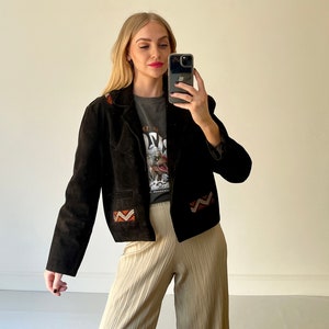 Vintage 80s Black Suede Cropped Boxy Jacket - Etsy