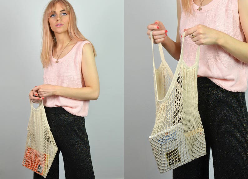 Retro White String / Net Reusable Tote Bag - Etsy