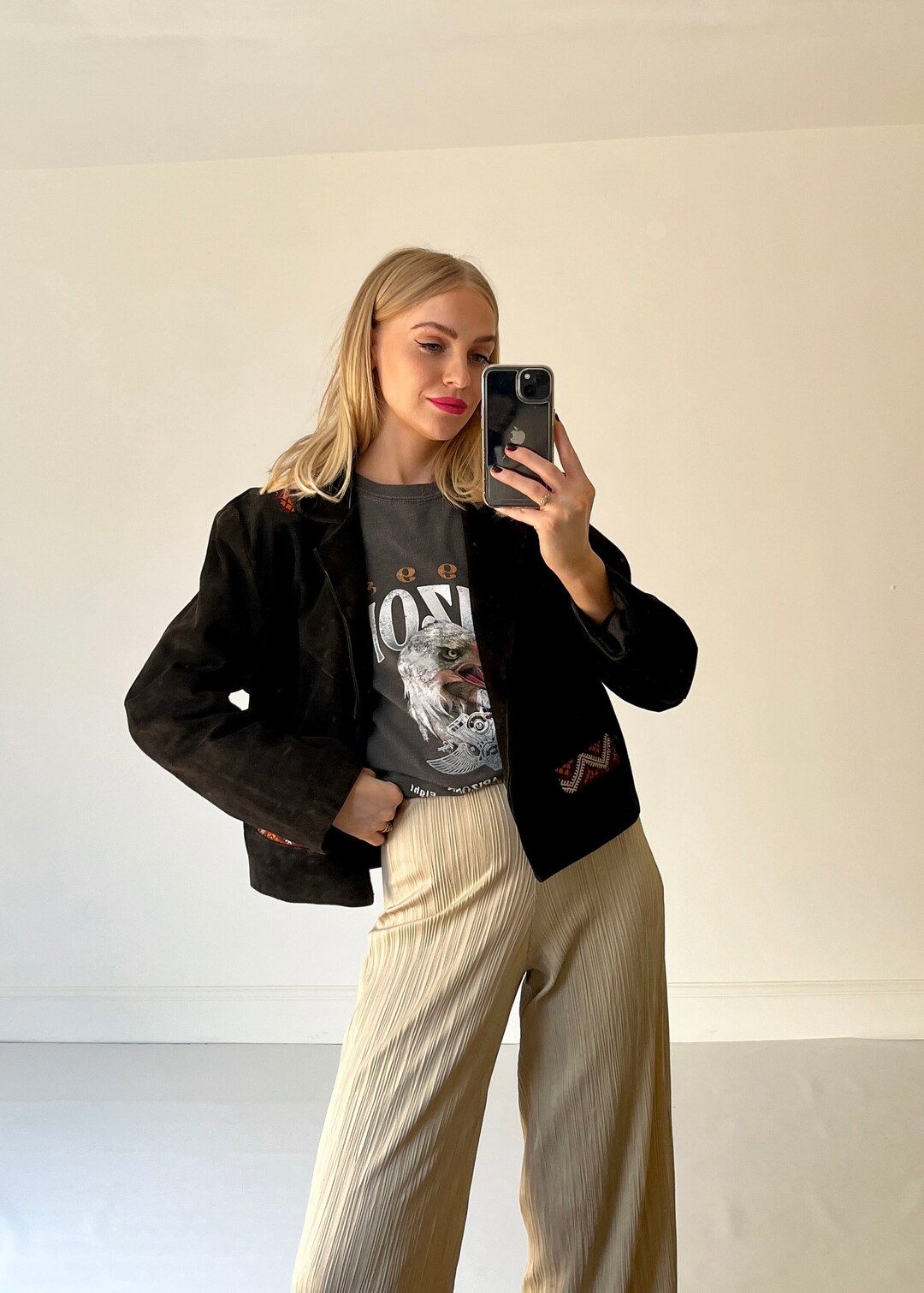 Vintage 80s Black Suede Cropped Boxy Jacket - Etsy