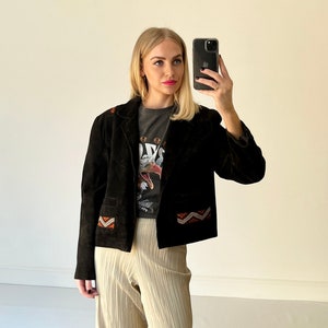 Vintage 80s Black Suede Cropped Boxy Jacket - Etsy