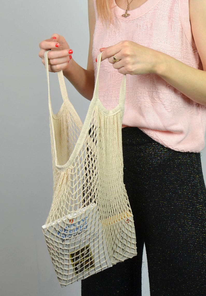 Retro White String / Net Reusable Tote Bag - Etsy