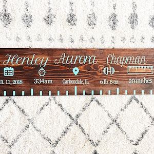Baby Birth Stats Sign / Wooden Ruler for Baby / Nursery Decor / Baby ...