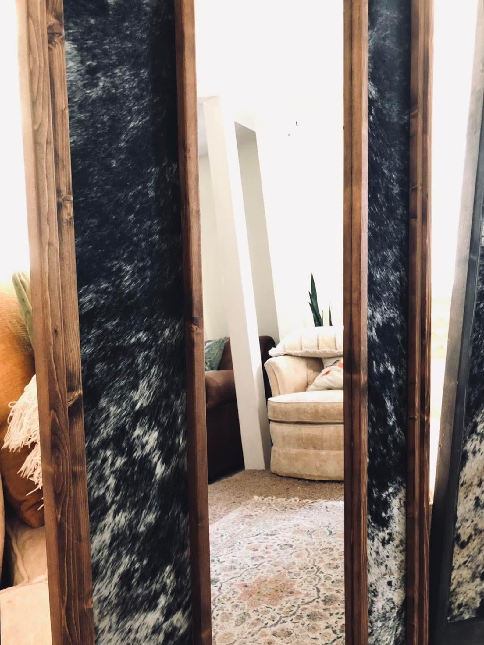 Full Length Hanging Hide Mirror, Cow Hide Mirror, Western Style Full ...