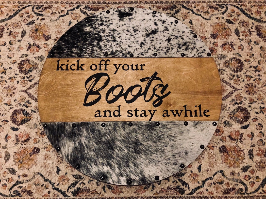 Cowhide Home Decor, Western Style Sign, Cowhide Round Sign, Western ...